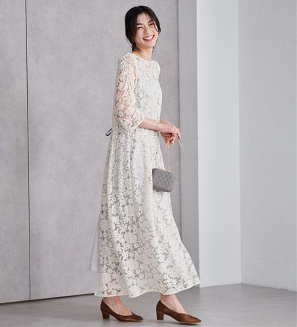 バックリボンデザインレースワンピース - ベルーナ【公式】