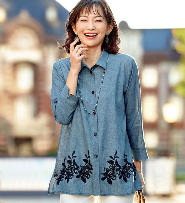 インド綿入りパネル刺しゅうシャツチュニック - ベルーナ【公式】
