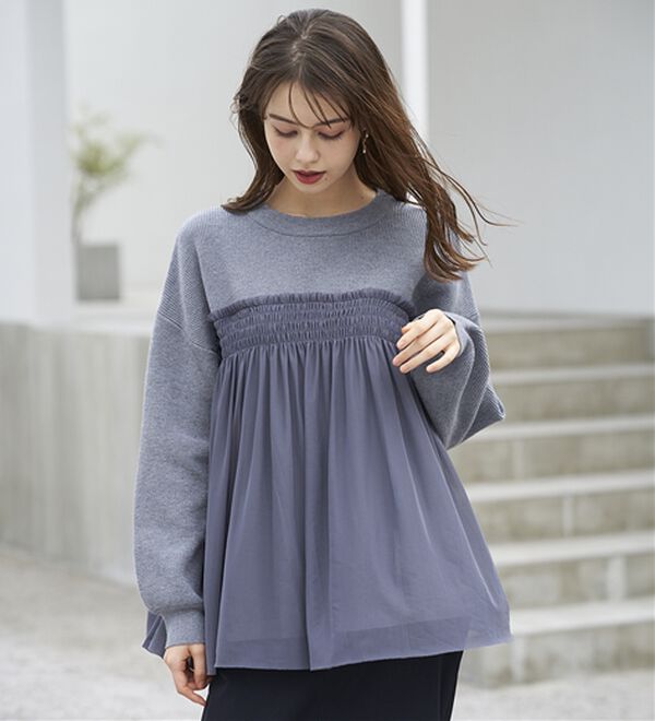 【優木まおみさん着用】洗える！ビスチェ風チュールドッキングニット＜ムースタッチライト＞ - ベルーナ【公式】